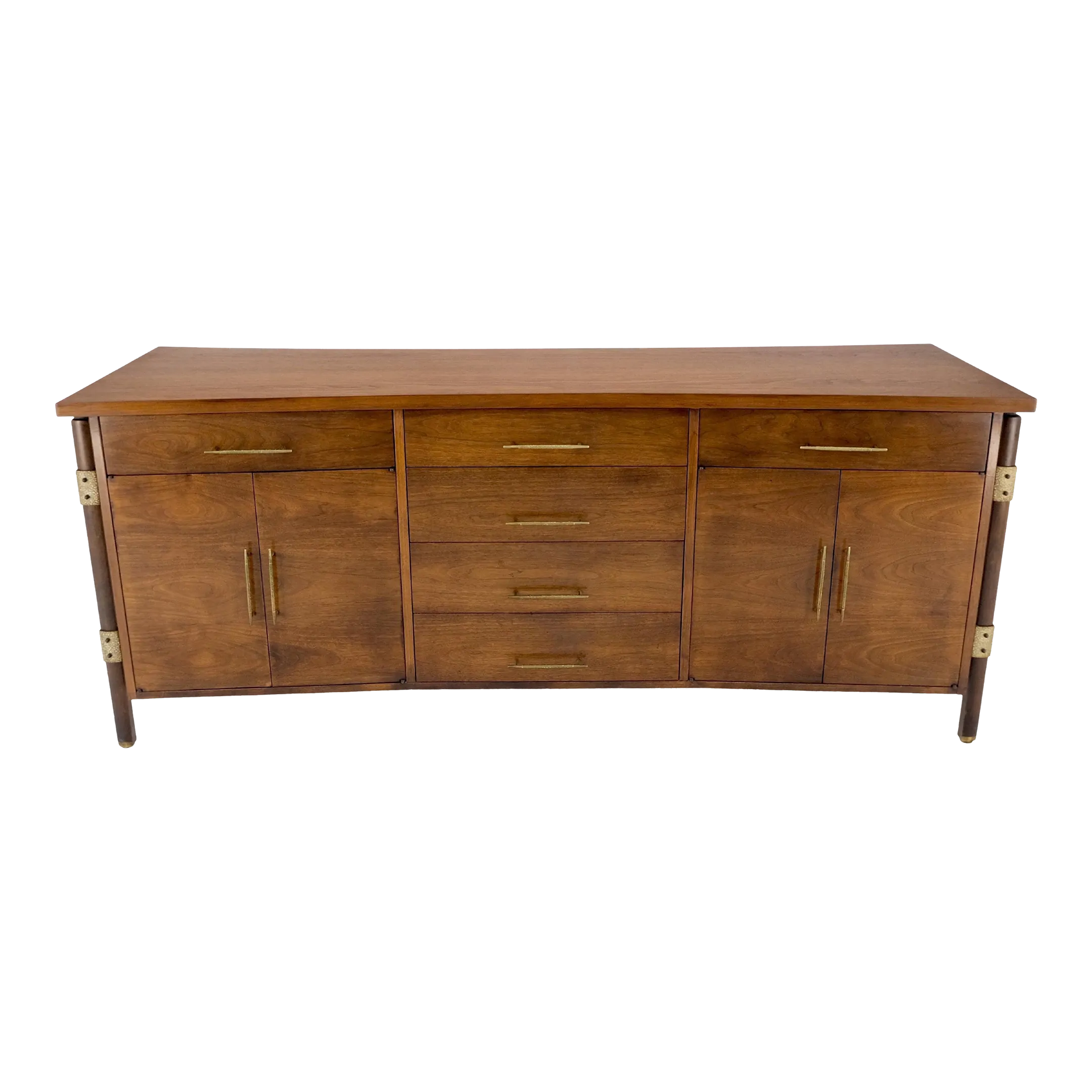 Walnut Hammered Pulls 6 Drawers 2 Doors Compartments Long Dresser ...