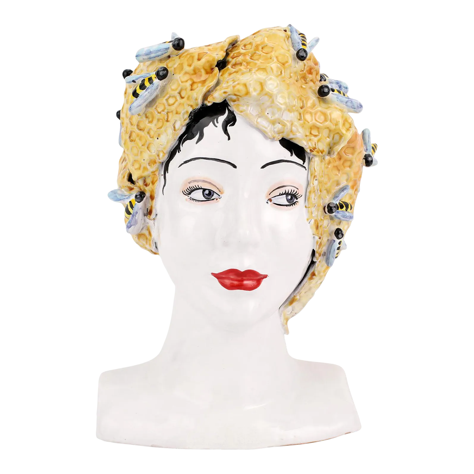 VIETRI Sicilian Ceramic Heads Honeycomb Head Vase | Chairish