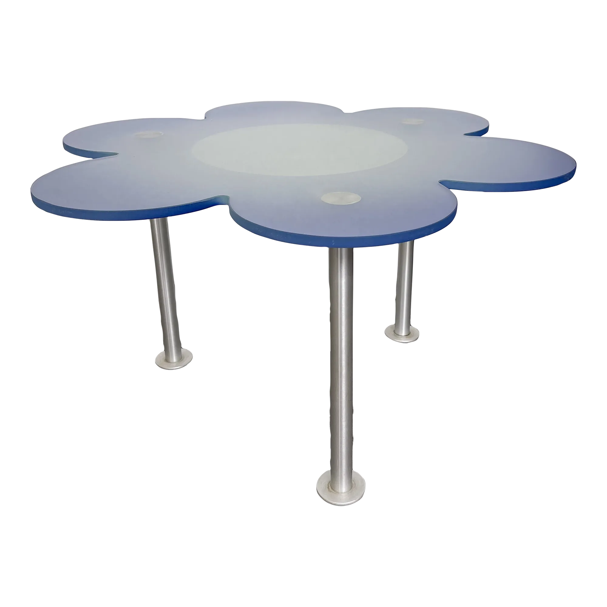 1990s Vintage Glas Italia Blue Daisy Flower Glass Table | Chairish