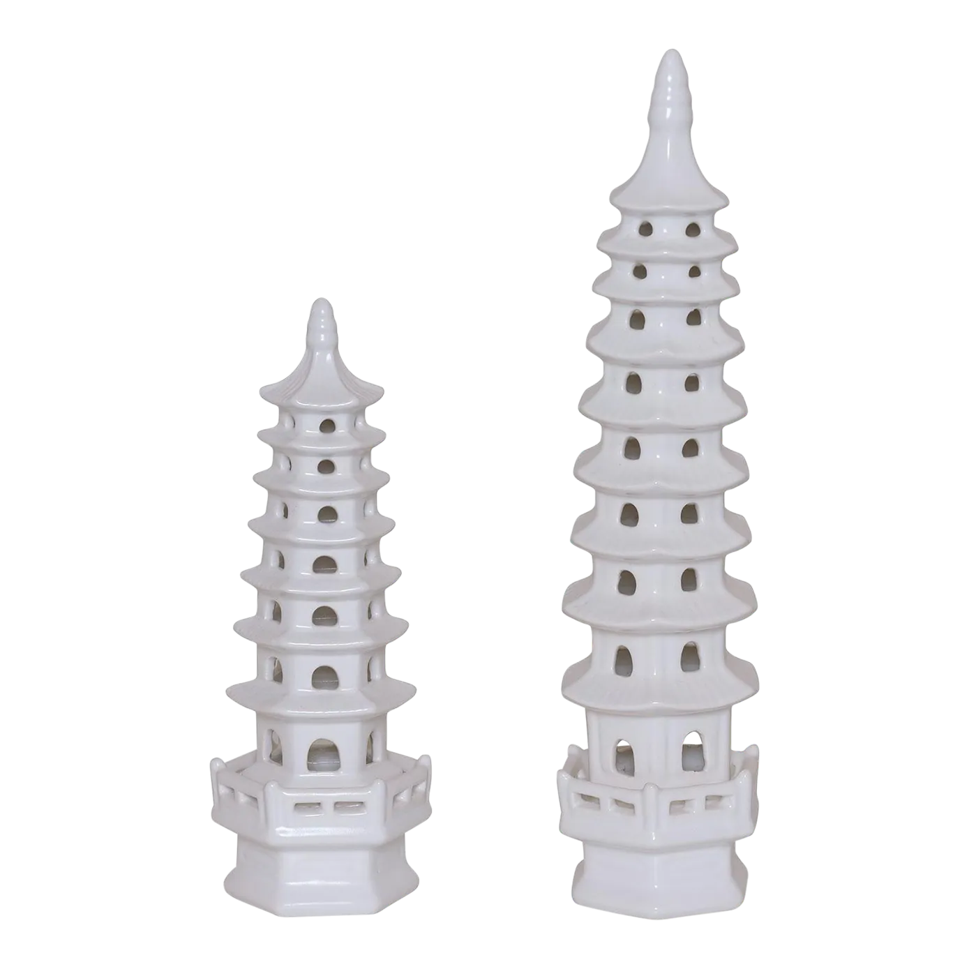 Pagoda Cream Objects, Tall - Set of 2 | Chairish