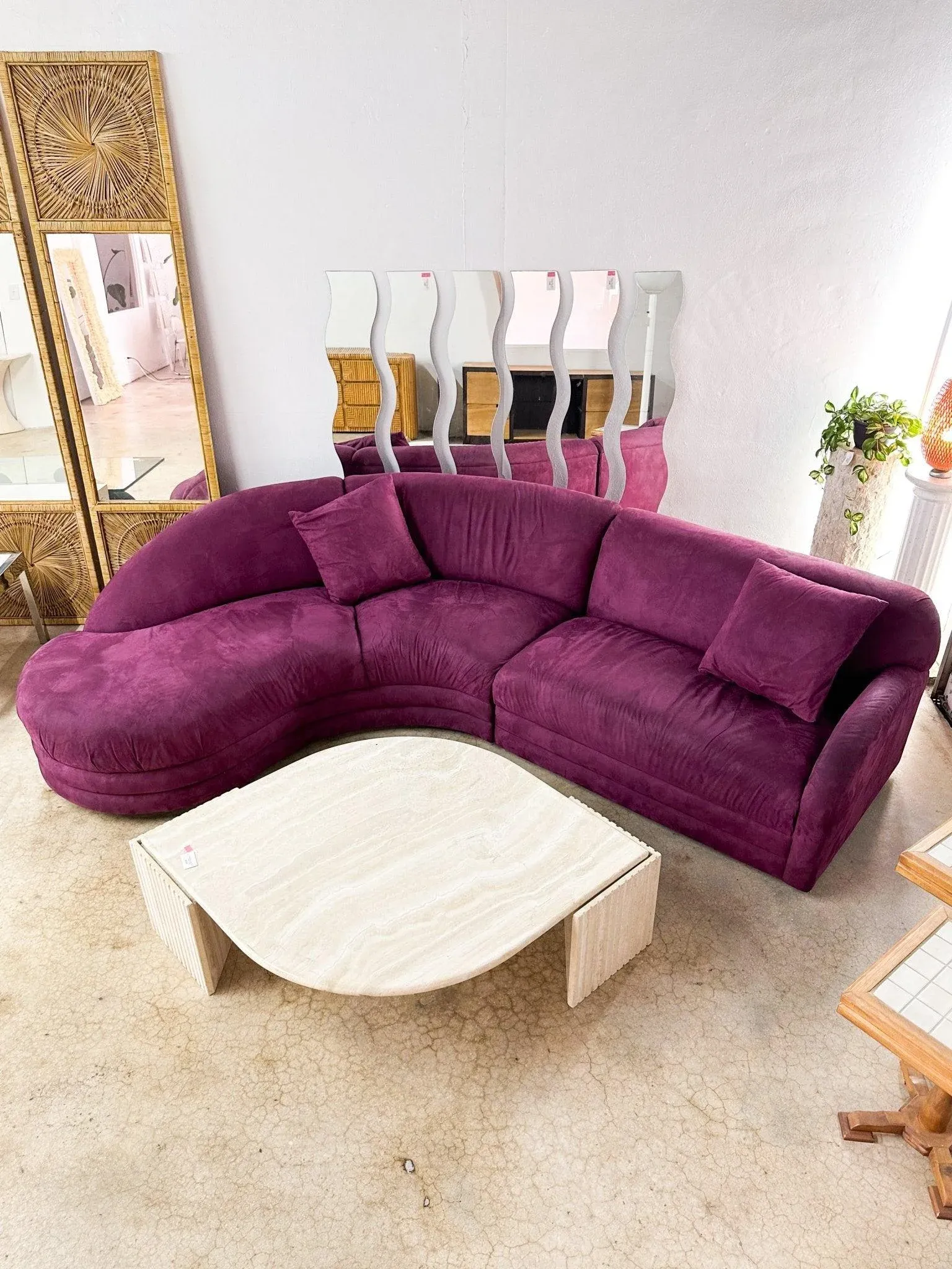 Purple curved sofa store