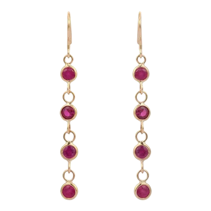 Round Ruby Dangle Earrings in 18k Yellow Gold - 2 Pieces | Chairish