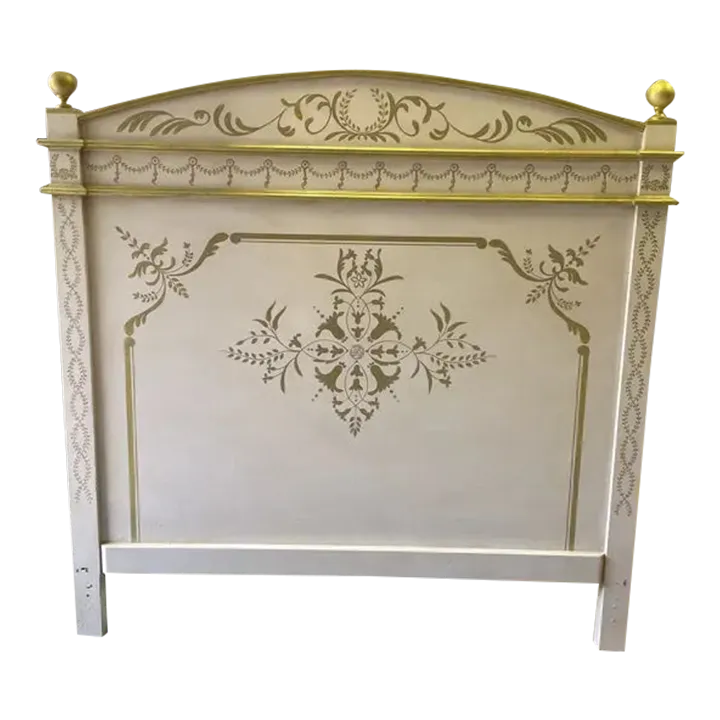 Amy Howard Collection Custom Painted Pink & Gold Full Headboard | Chairish