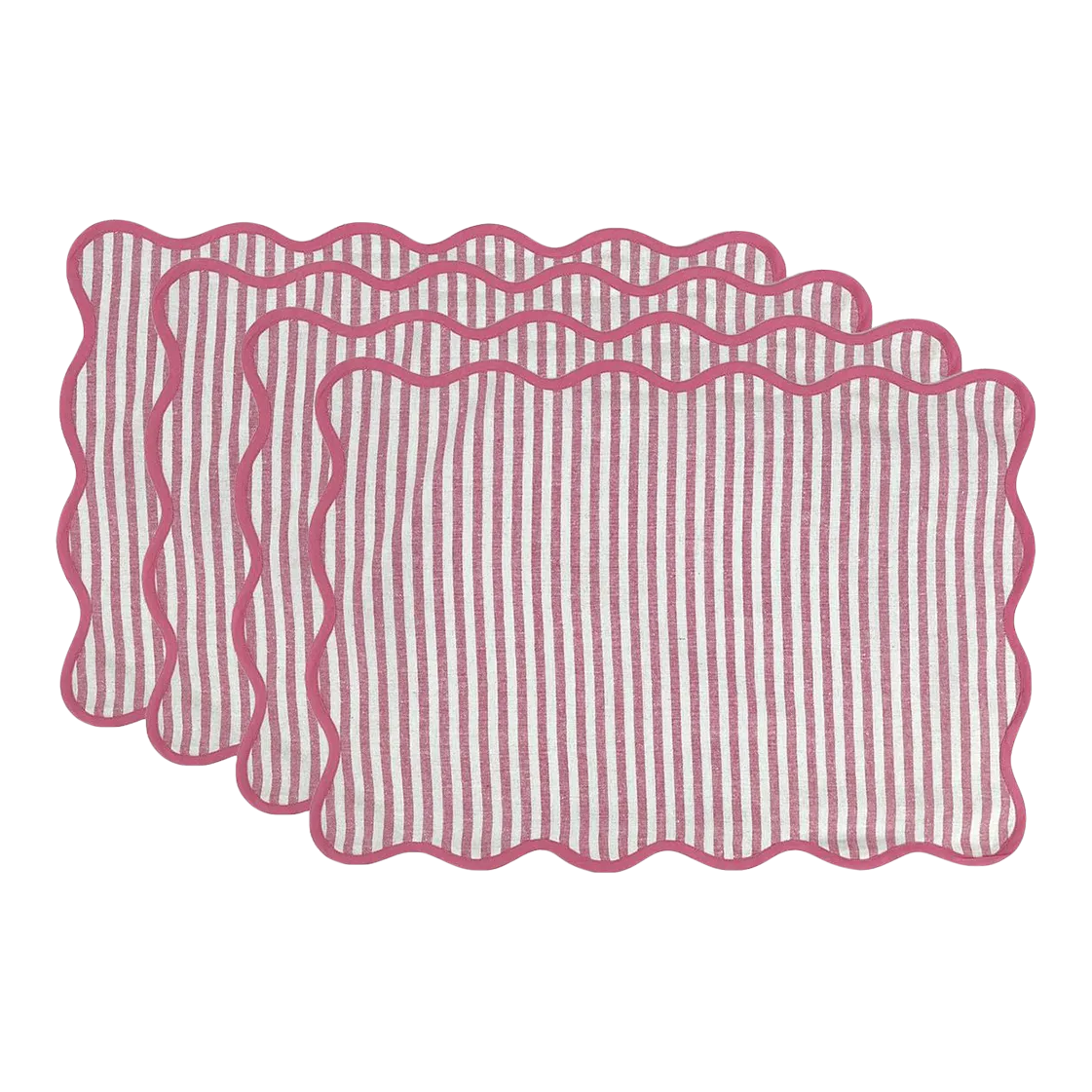 Handmade Scalloped Rectangular Placemats, Pink and White Striped with ...