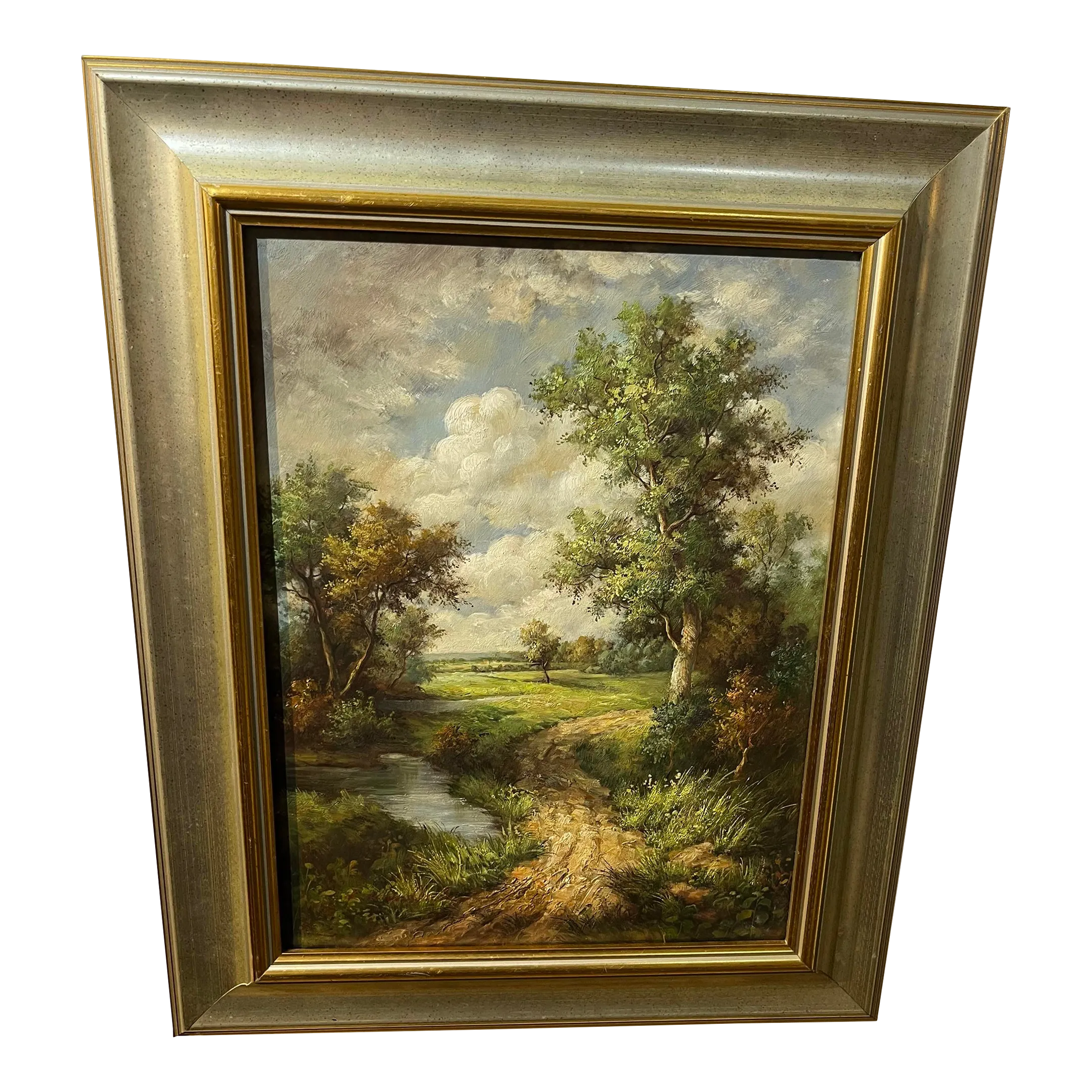 1960s Landscape Oil on Board Painting of a Creek in the Country ...