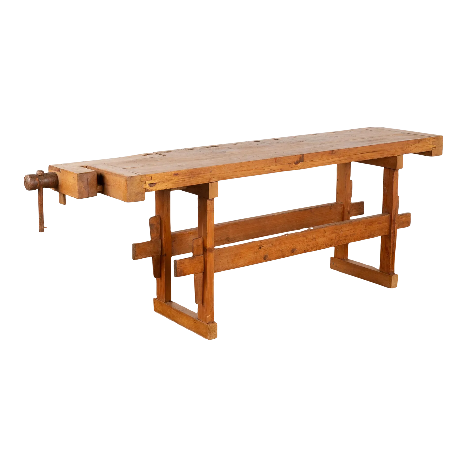 Early 20th Century Rustic Narrow Carpenter's Workbench Console Table ...