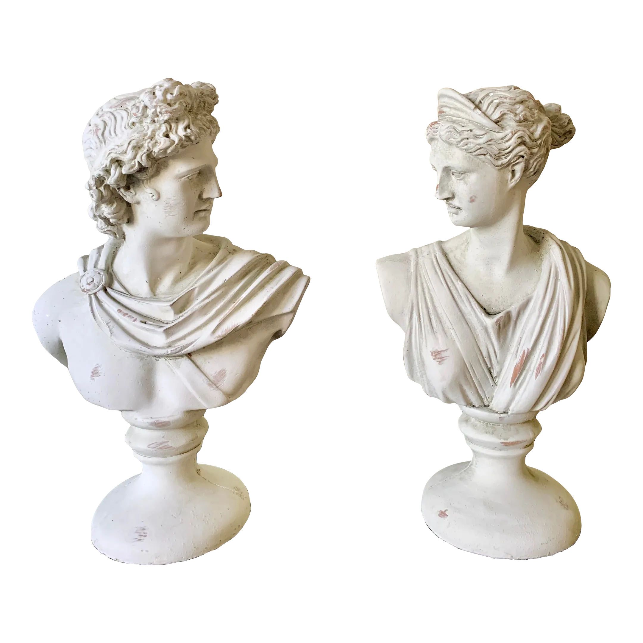 Classical Plaster Busts of Diana and Apollo Belvedere Sculptures, Pair ...