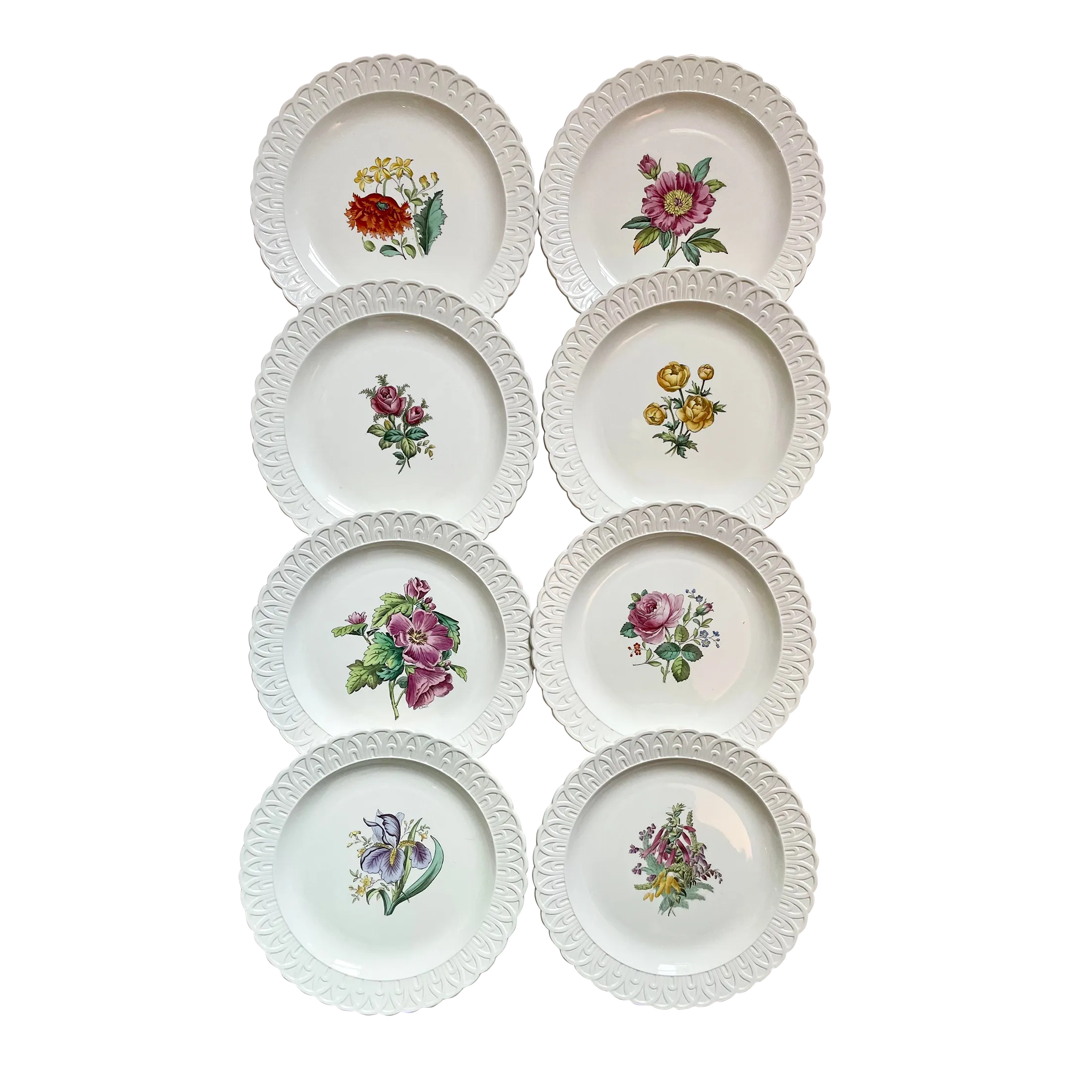 Vintage Spode Hand-Painted Floral Creamware Set of 8 | Chairish