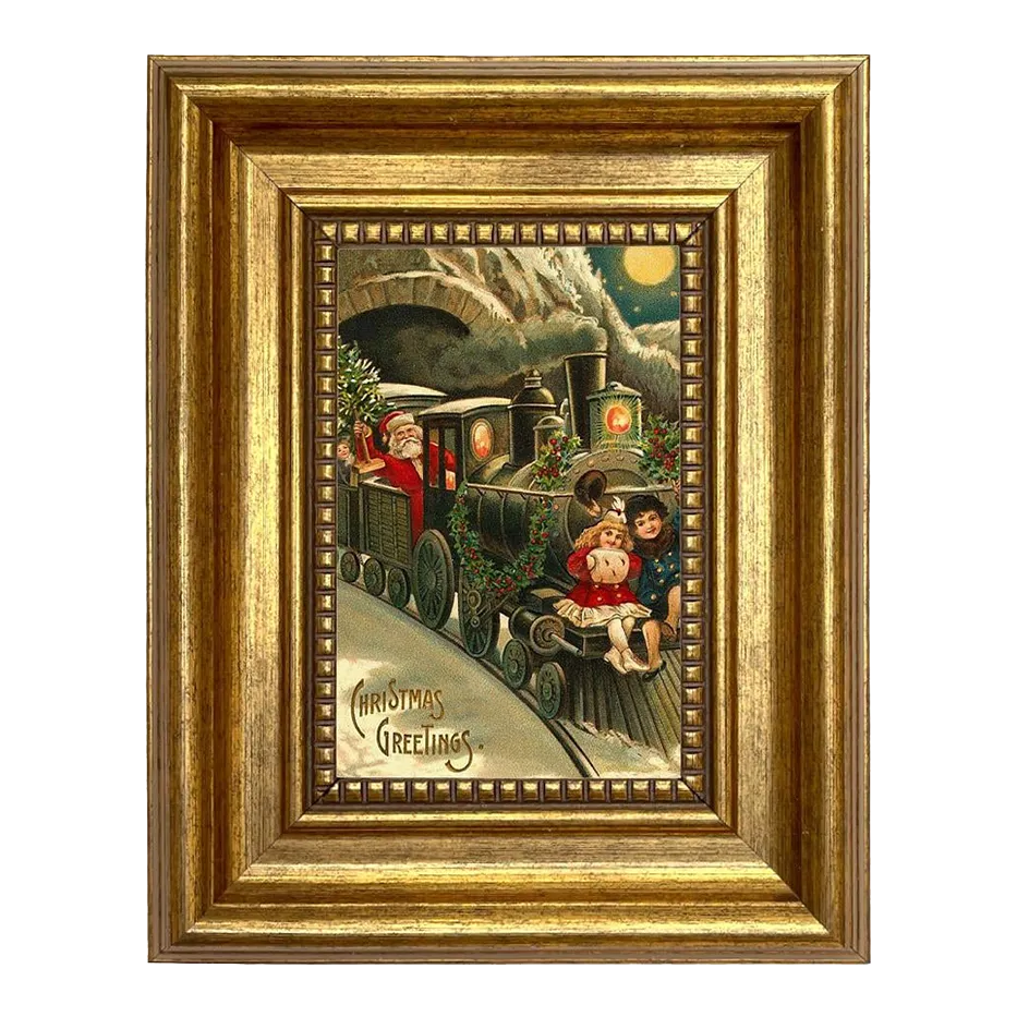 Santa's Christmas Train Victorian Print on Canvas in Antiqued Gold ...