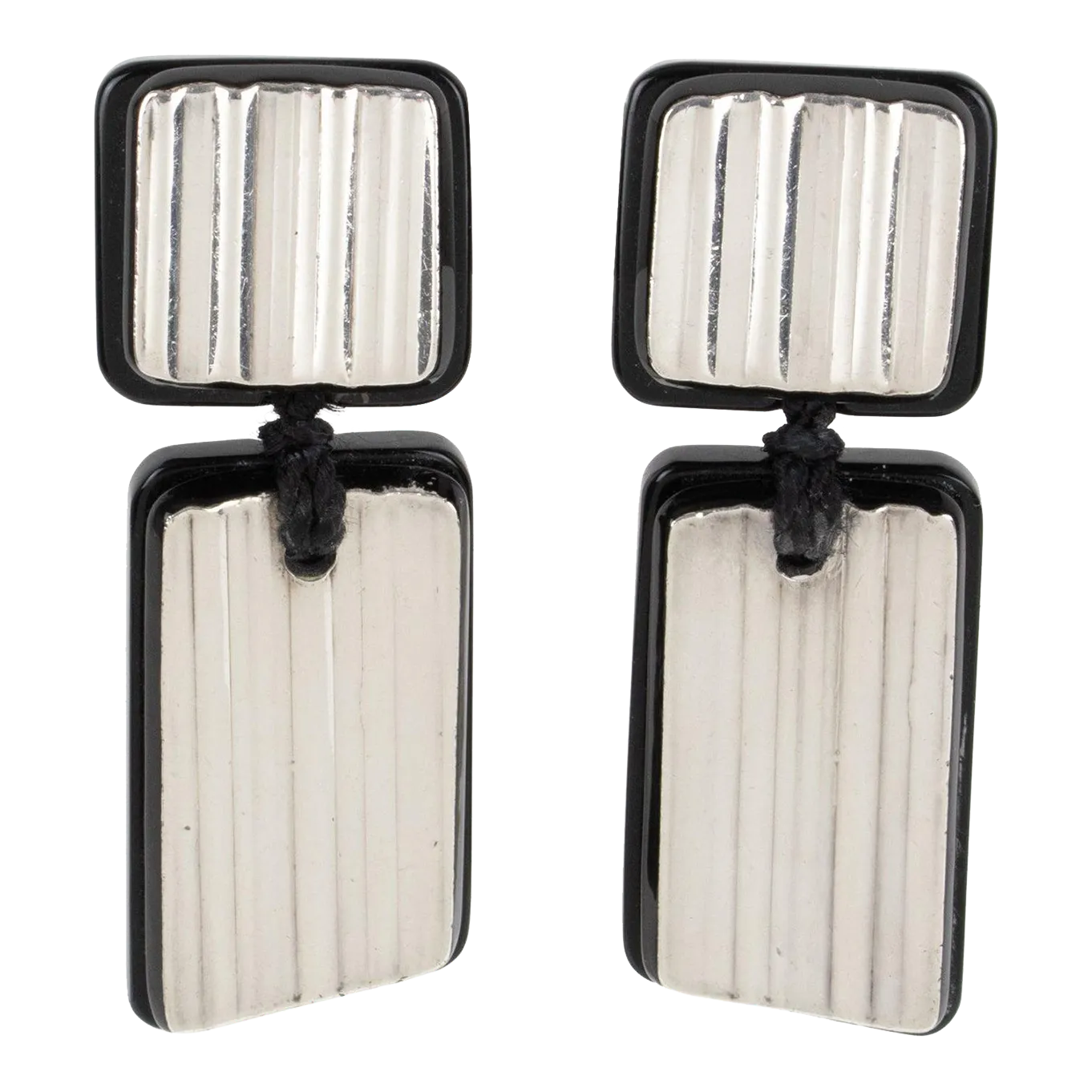 Anne and Frank Vigneri Black Lucite and Sterling Silver Dangle Pair of ...