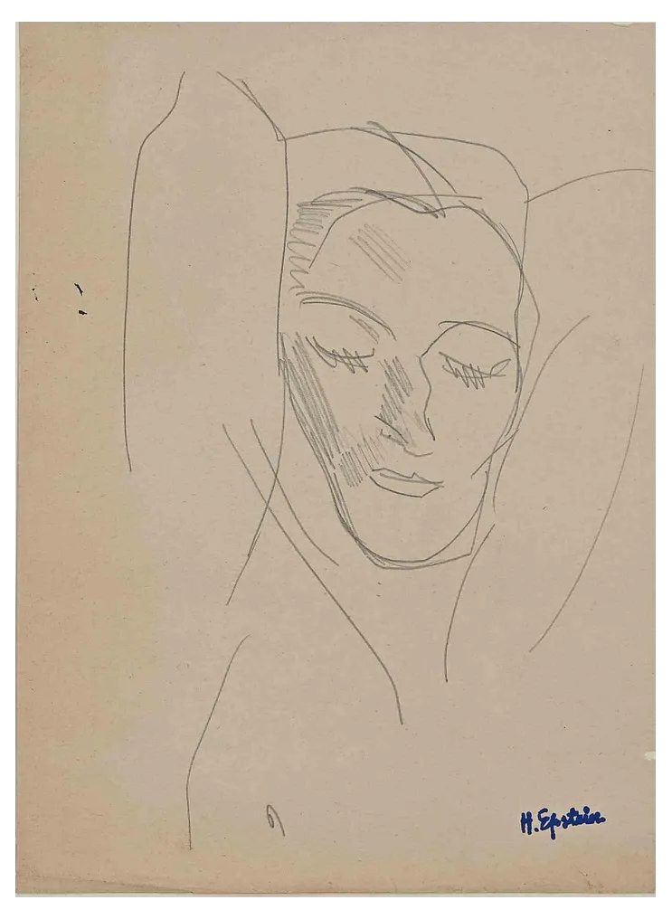 Henri Epstein, Female Face, Pencil Drawing, Early 20th Century | Chairish