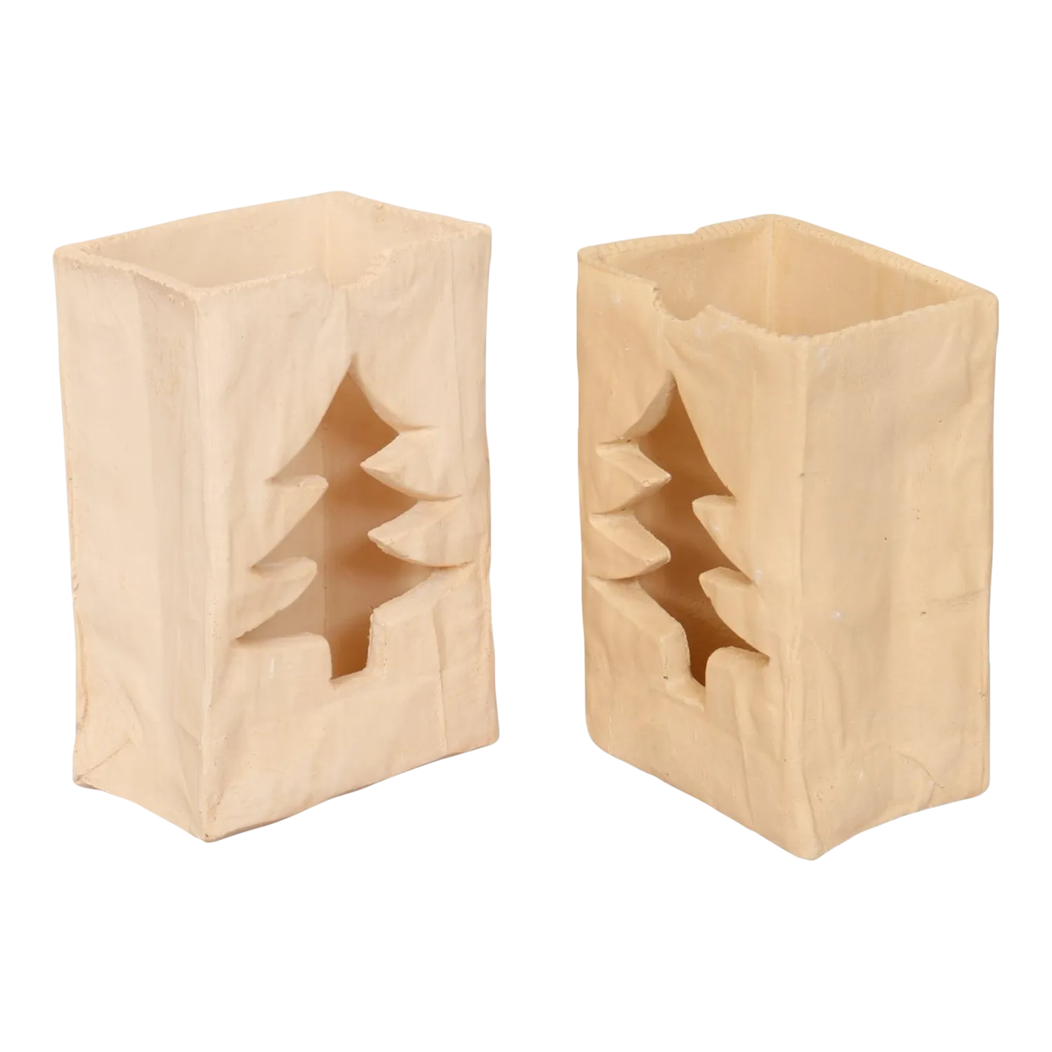 Ceramic Christmas Paper Bag Candle Holders - a Pair | Chairish