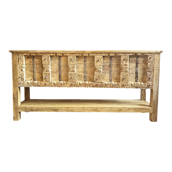Indian Wood and Iron Door Console With Shelf | Chairish