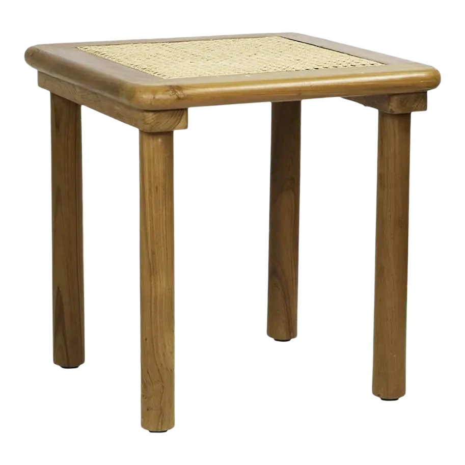Matthew Izzo Home Bermuda Wood and Rattan Side Table | Chairish