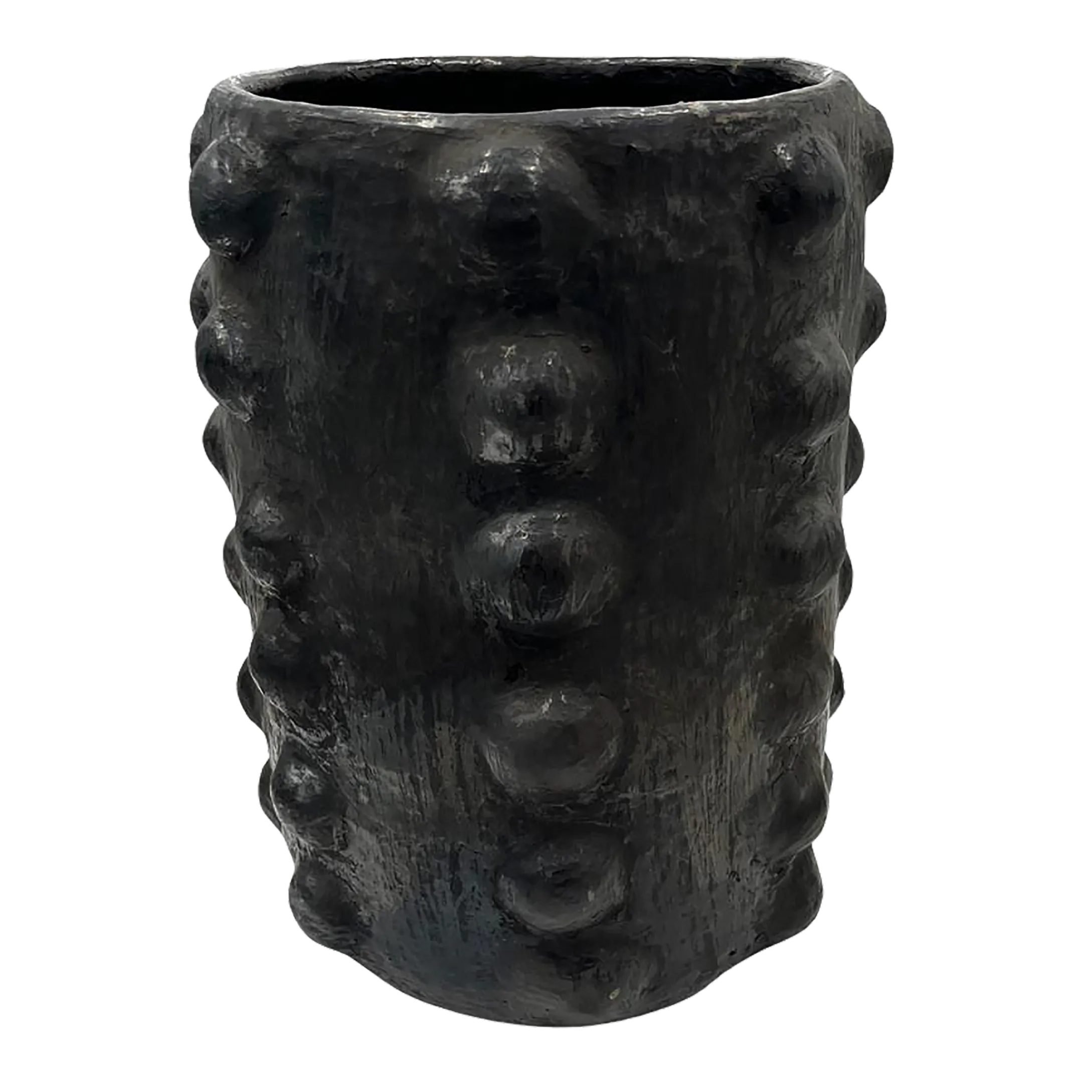 Sejnane Cylindrical Clay Bumpy Vessel - Dark Large | Chairish