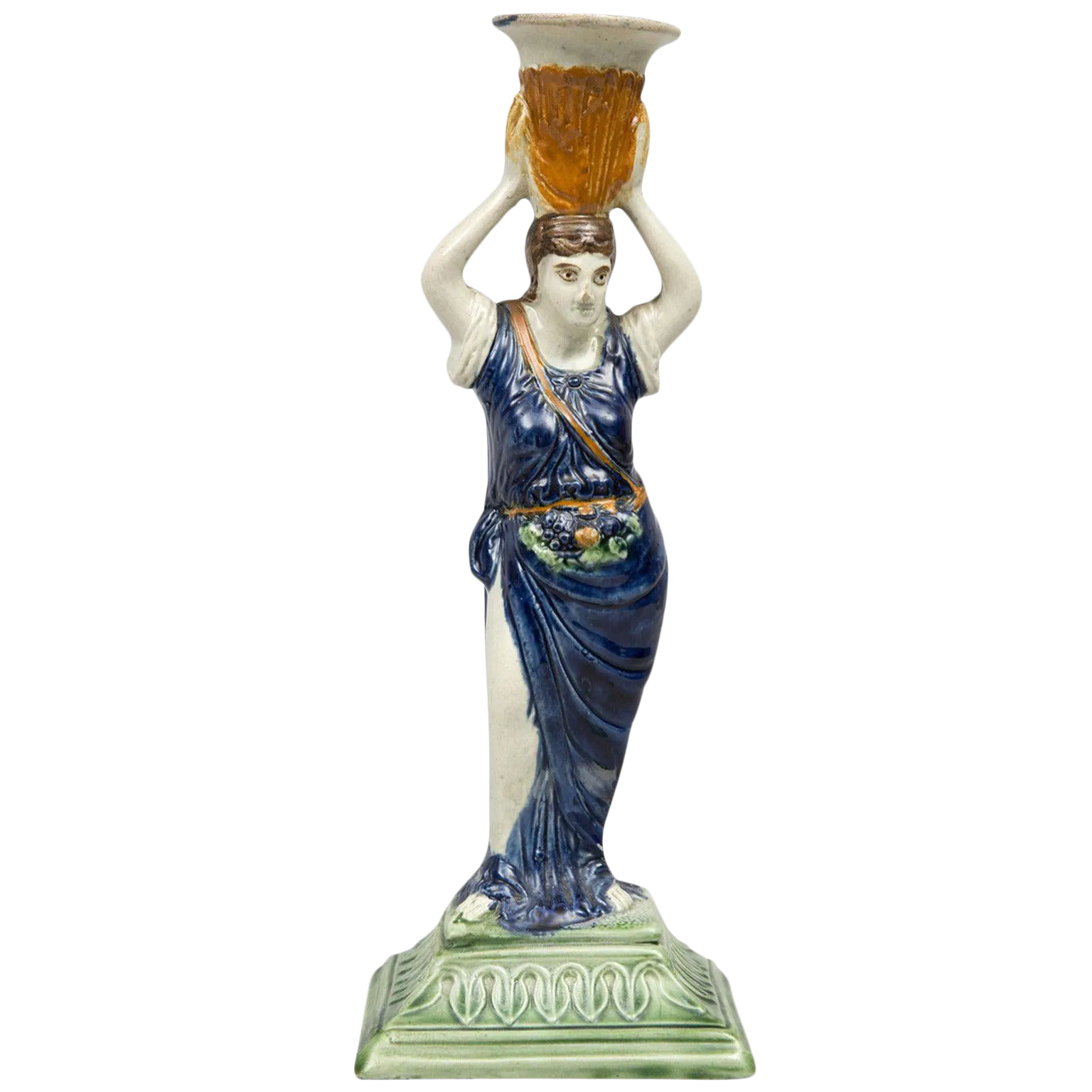 Antique English Prattware Candlestick, circa 1790 | Chairish