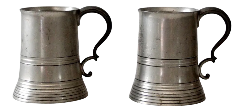 Antique Pewter Glass Bottom Tankards - a Pair | Chairish