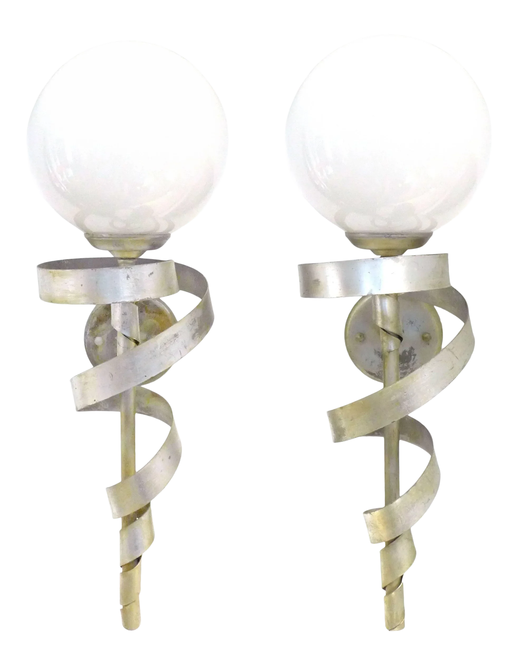 Silver-Leaf "Torch" Sconces - a Pair | Chairish