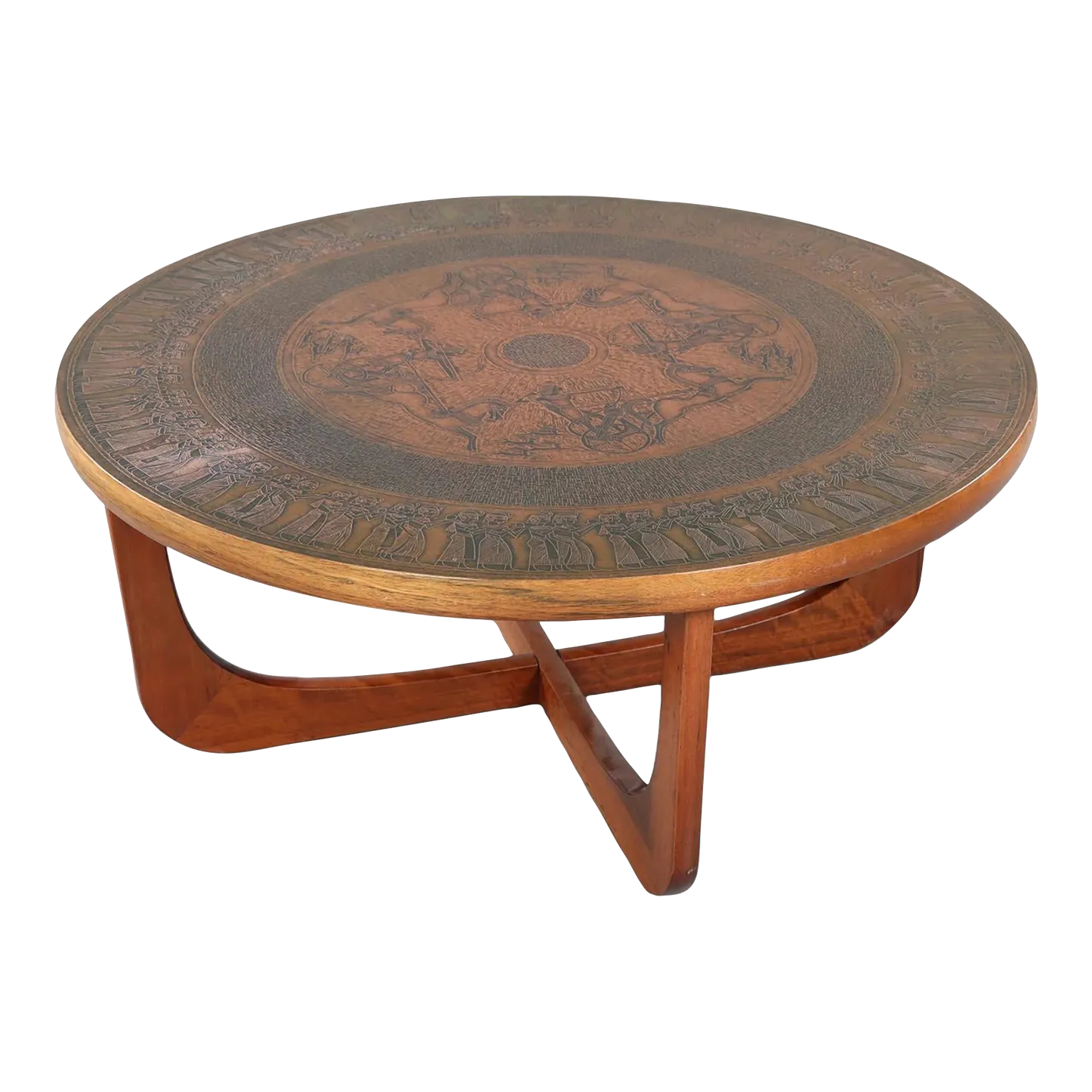Circular Copper + Beech Motif Coffee Table by Oddmund Vad | Chairish