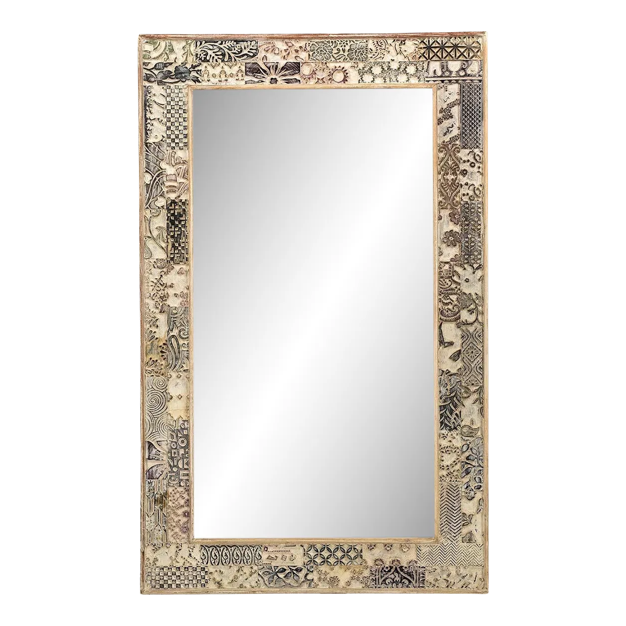 Vintage Carved Fabric Printing Blocks Repurposed Tall Mirror | Chairish