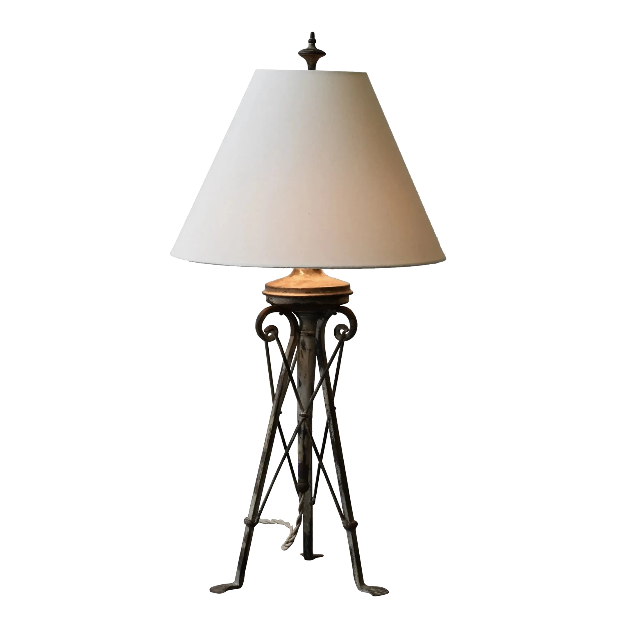 Vintage Tripod Wrought Iron Framework Table Lamp, Circa 1950s | Chairish