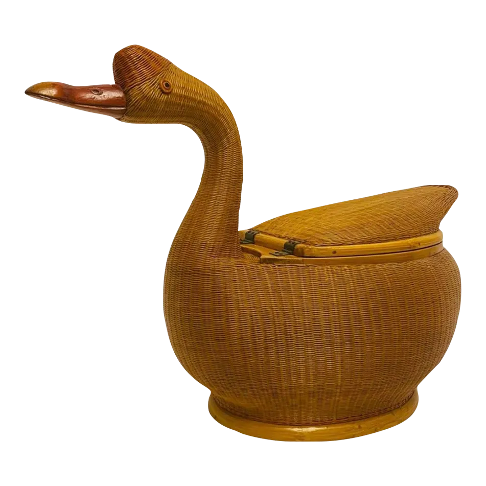 Vintage Shanghai Handicrafts Woven Split Bamboo Goose Box | Chairish