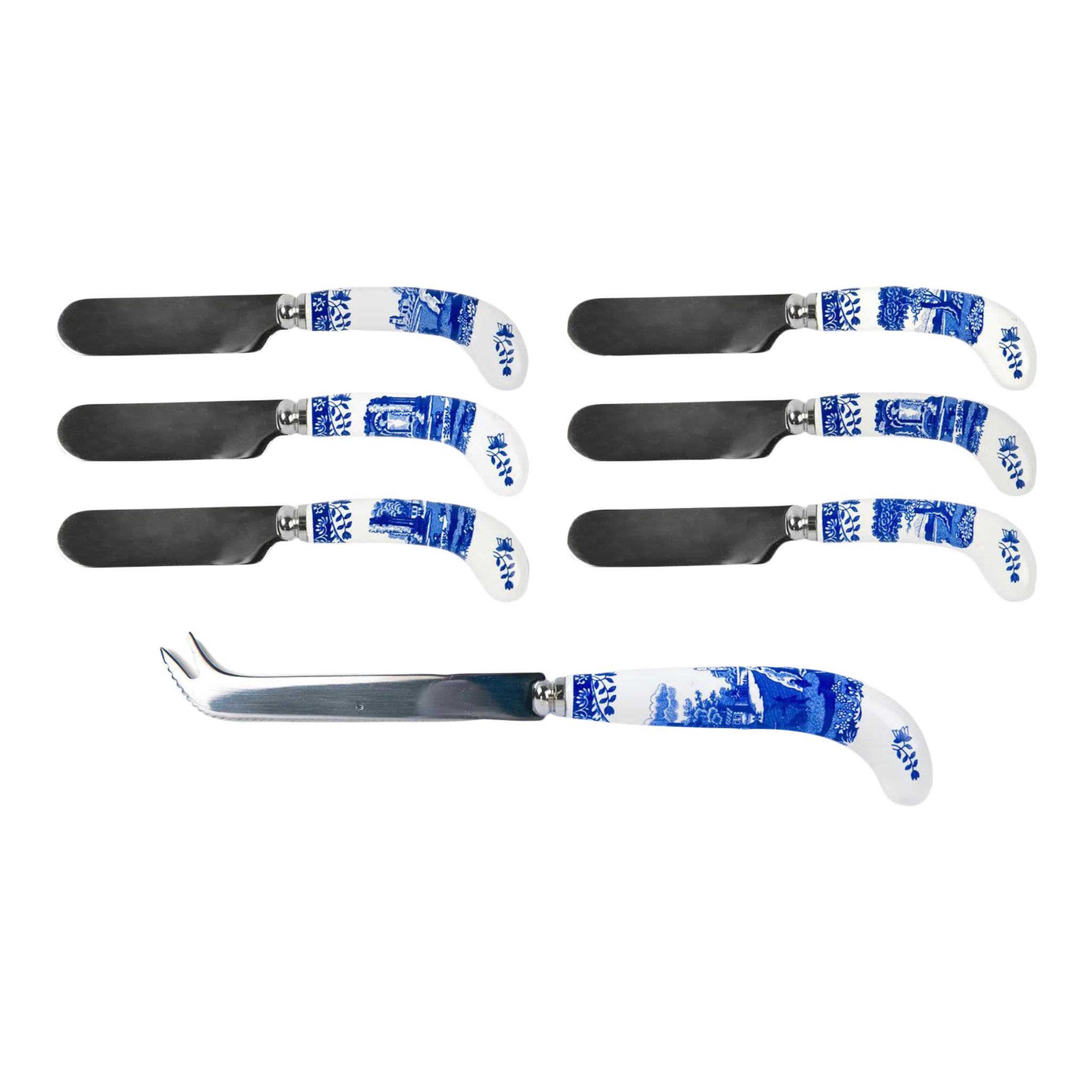 Spode Blue Italian Cheese Knife & Spreader Set - 7 Pieces | Chairish
