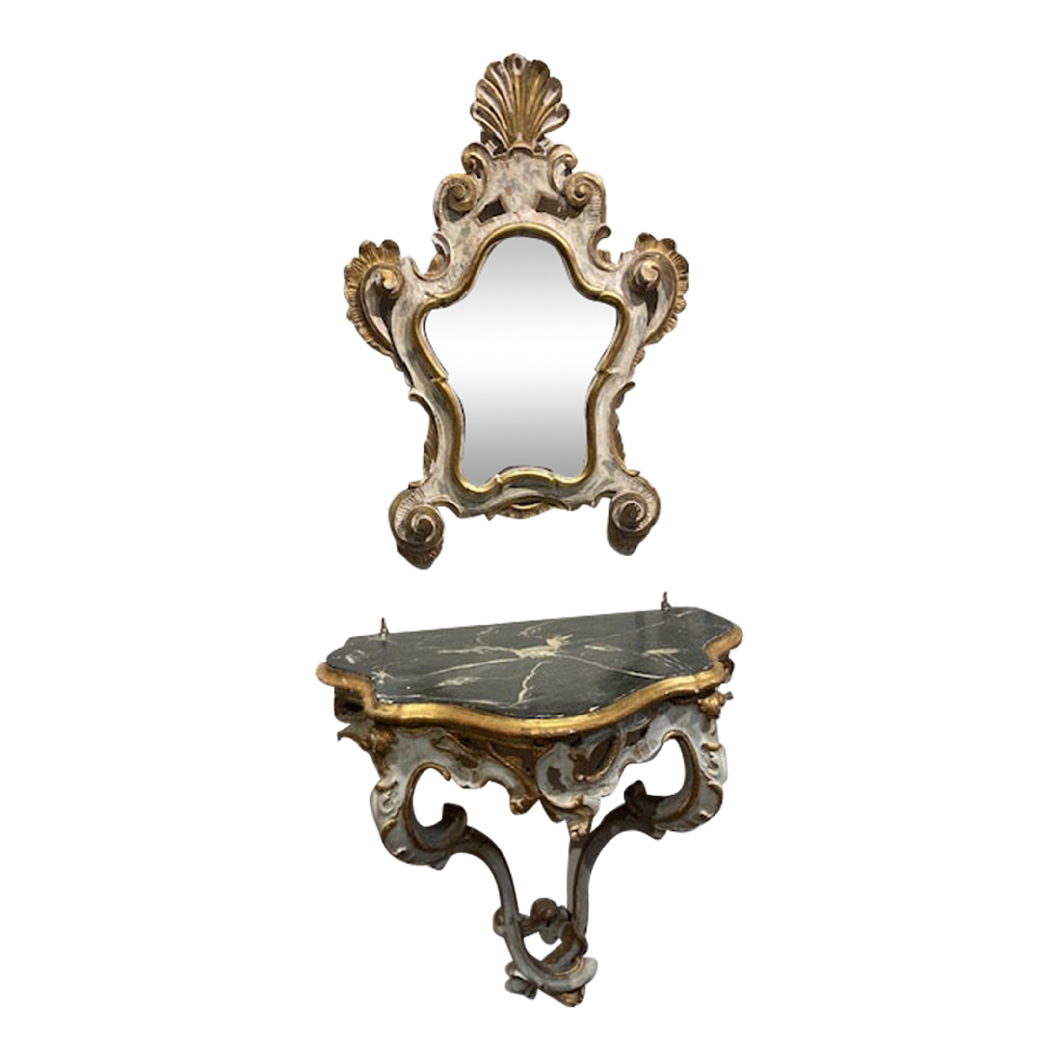 1700s Italian Faux Marble Wall Console & Mirror | Chairish