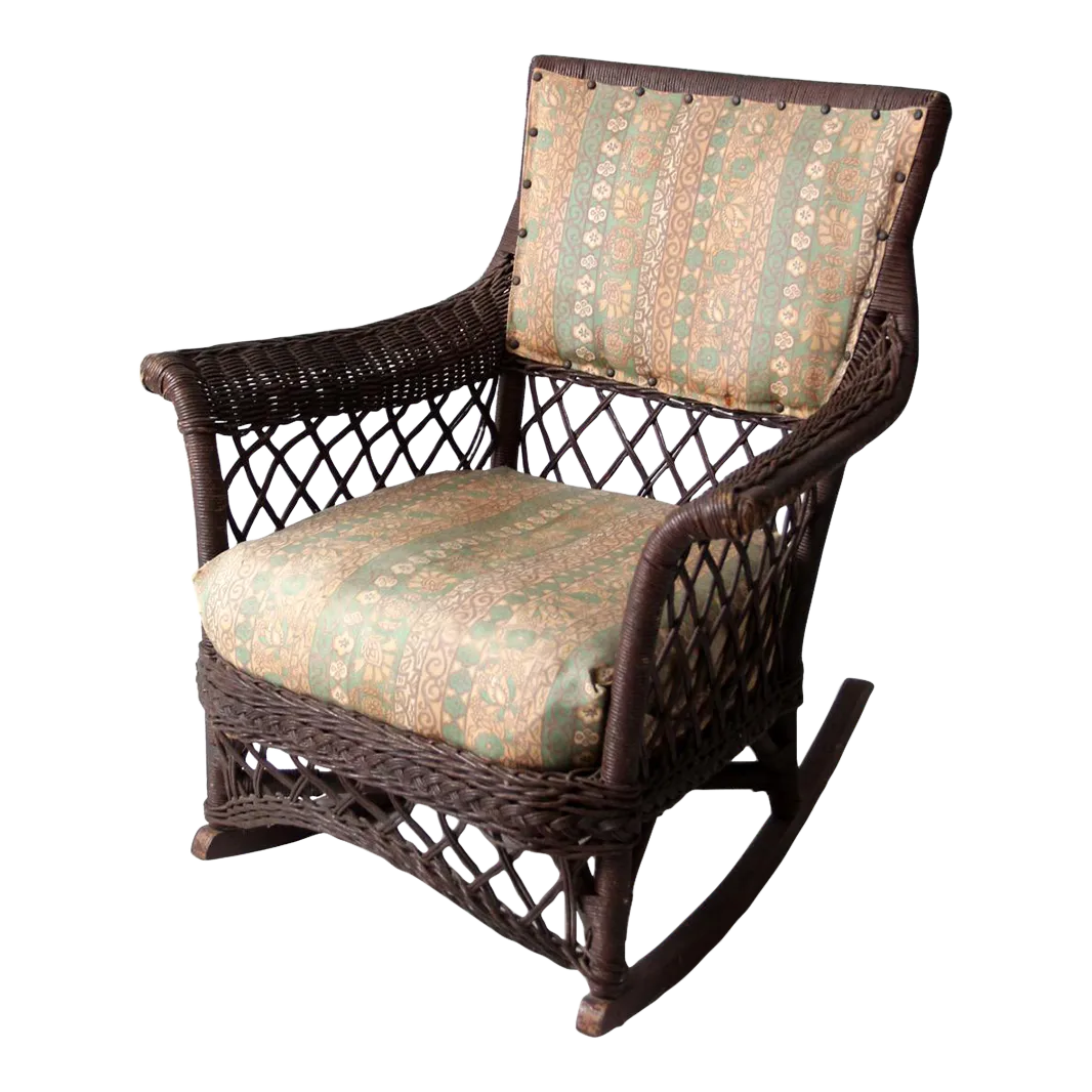 Antique Wicker Rocking Chair With Cushion | Chairish