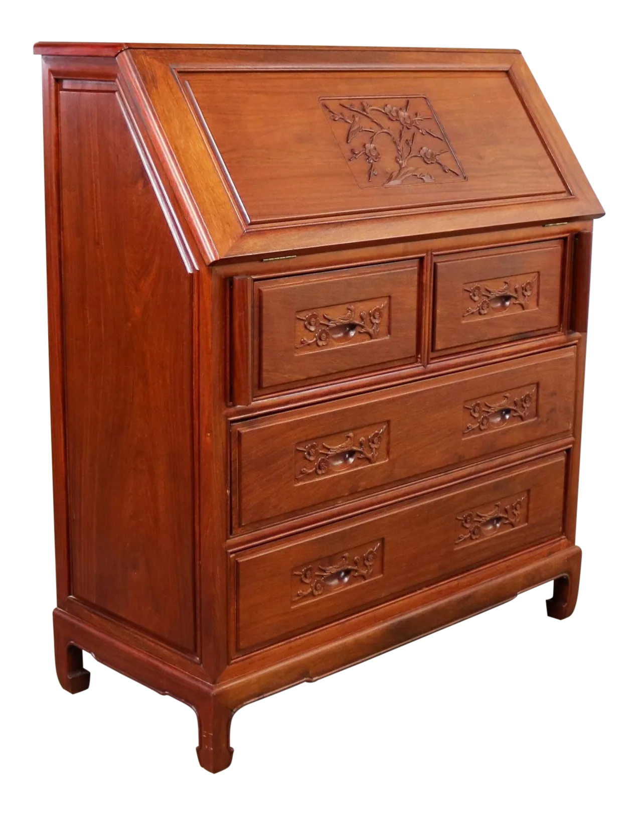 Asian Teak Hand Carved Drop Front Compartmentalized Desk Style of ...