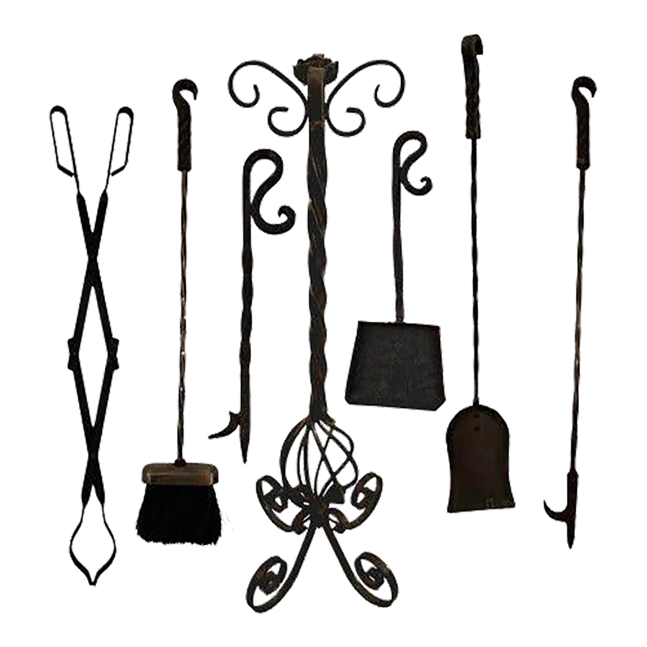 Vintage Wrought Iron Fireplace Tool Set with Stand Twisted Metal ...