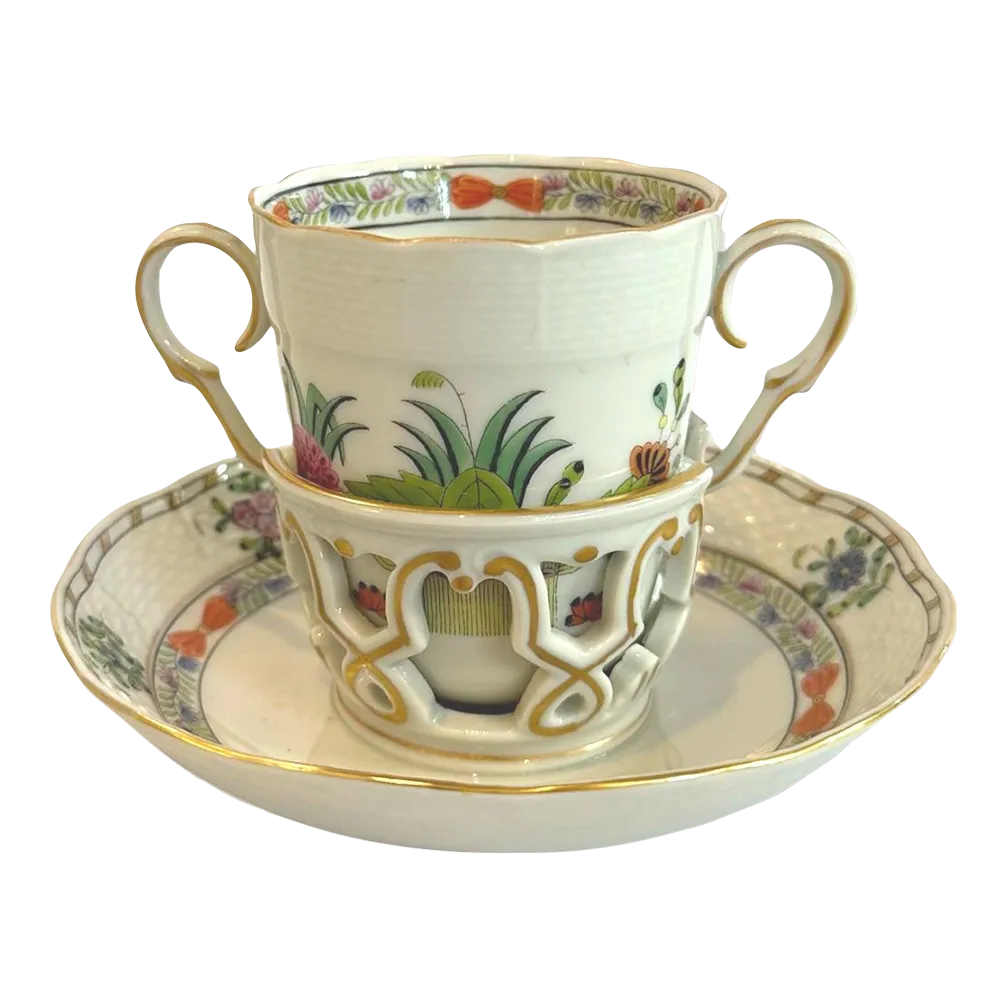 1940s Herend Trembleuse Cup and Saucer in Indian Basket Pattern- 2 ...