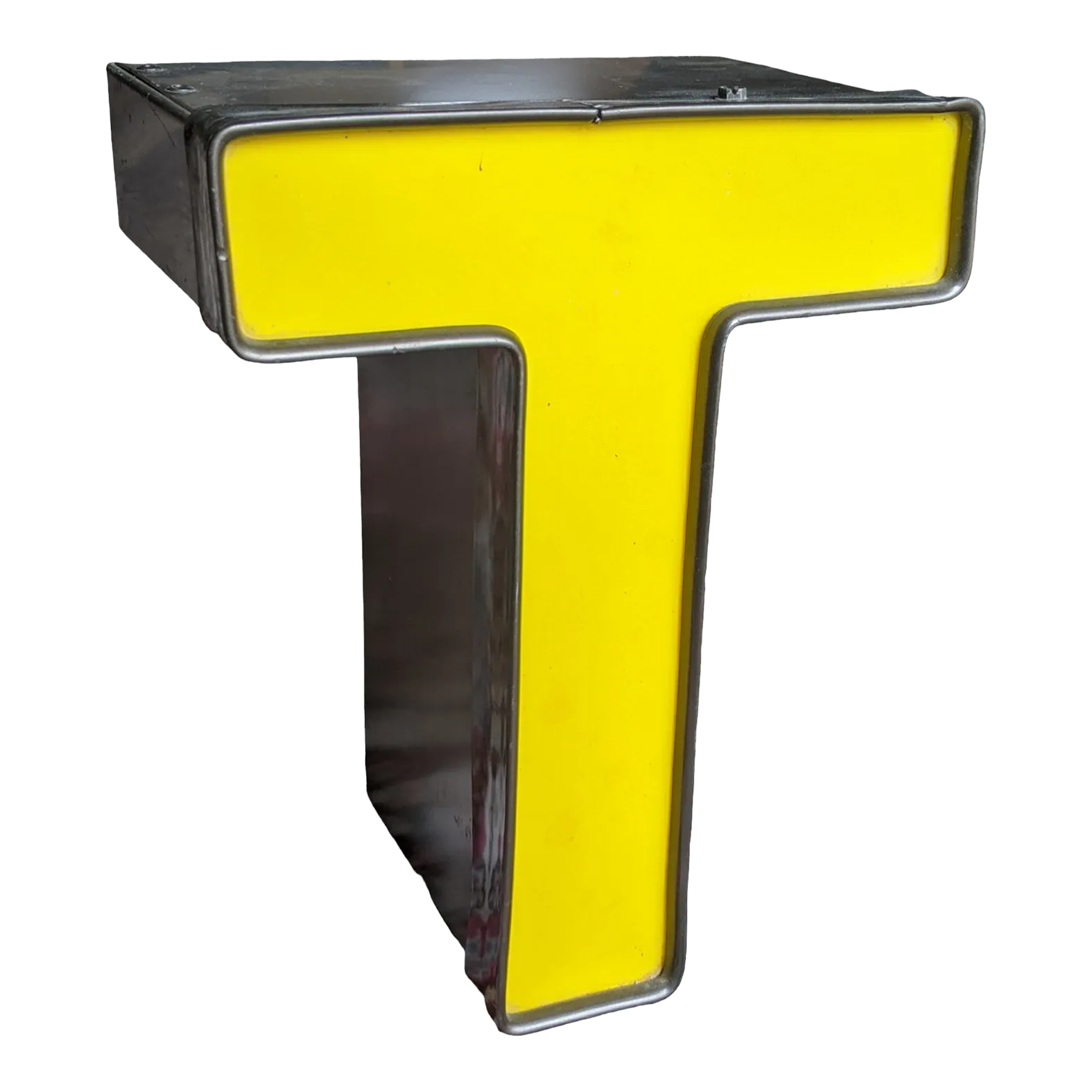 Mid Century Modern Metal and Acrylic Yellow Marquee Letter T | Chairish