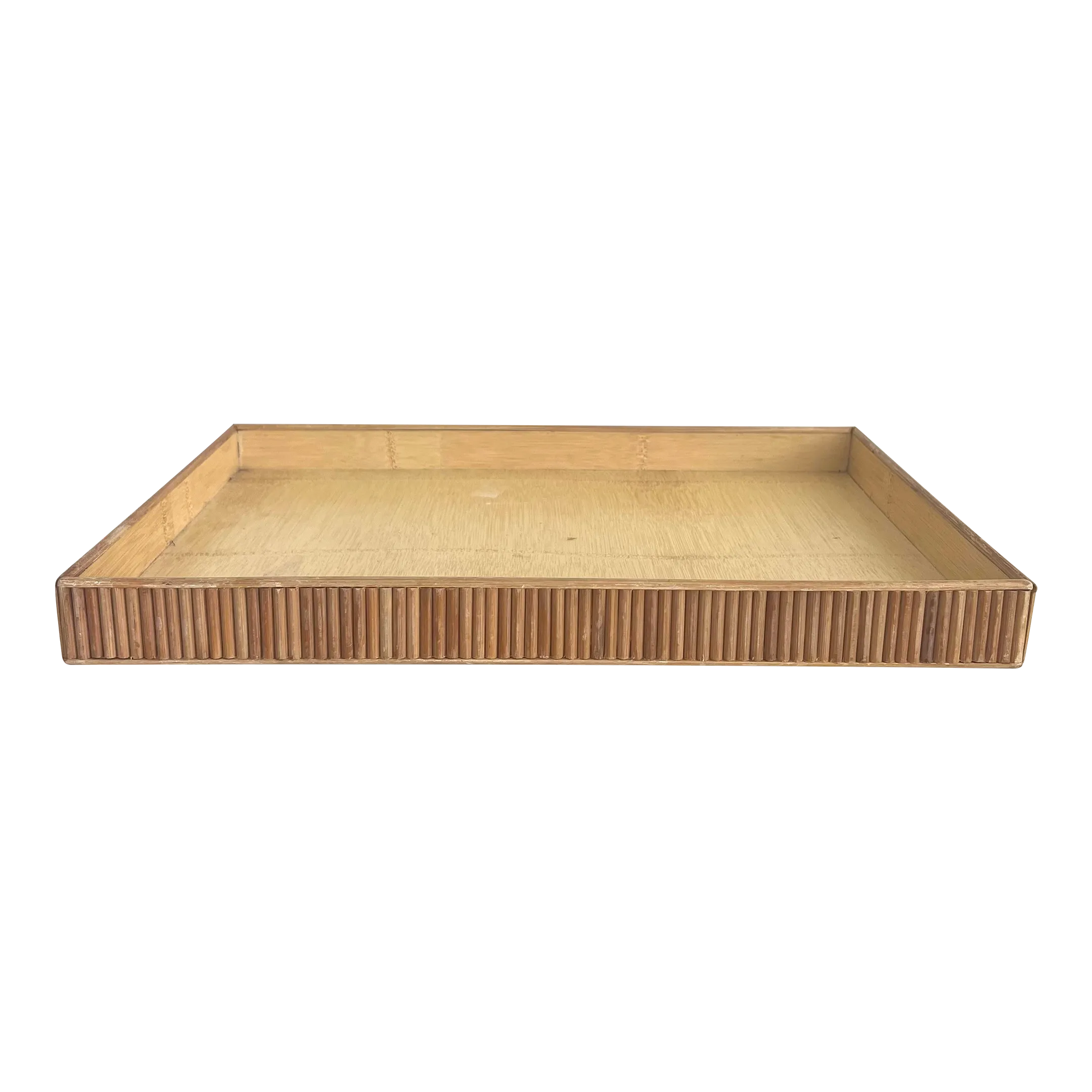 Large Rectangular Split Reed Bamboo Wood Tray | Chairish
