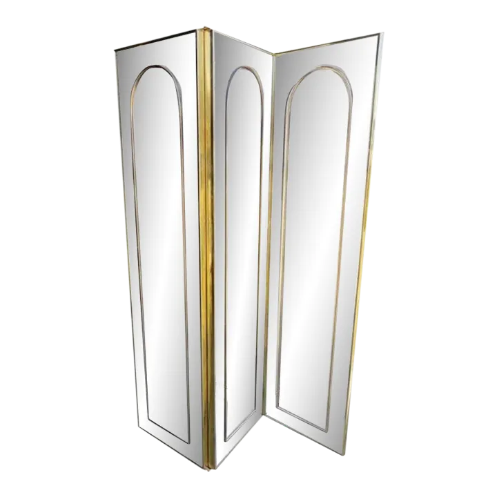 1970s 3 Panel Double Sided Mirror Screen / Room Divider | Chairish
