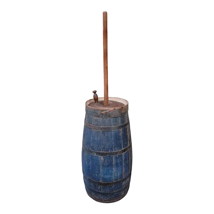19Thc Original Blue Painted Butter Churn | Chairish