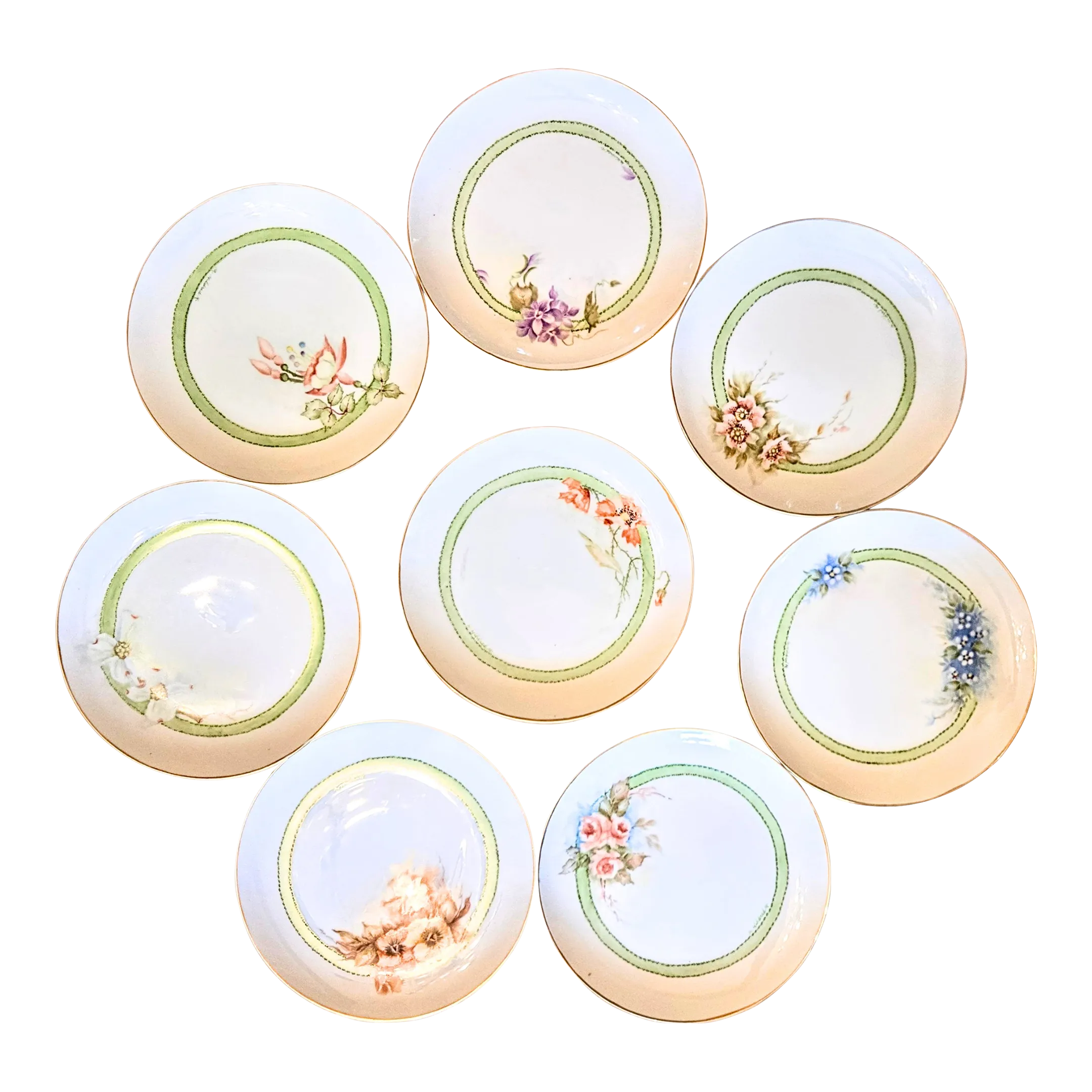 Handpainted Botanical Plates- Set of Eight | Chairish
