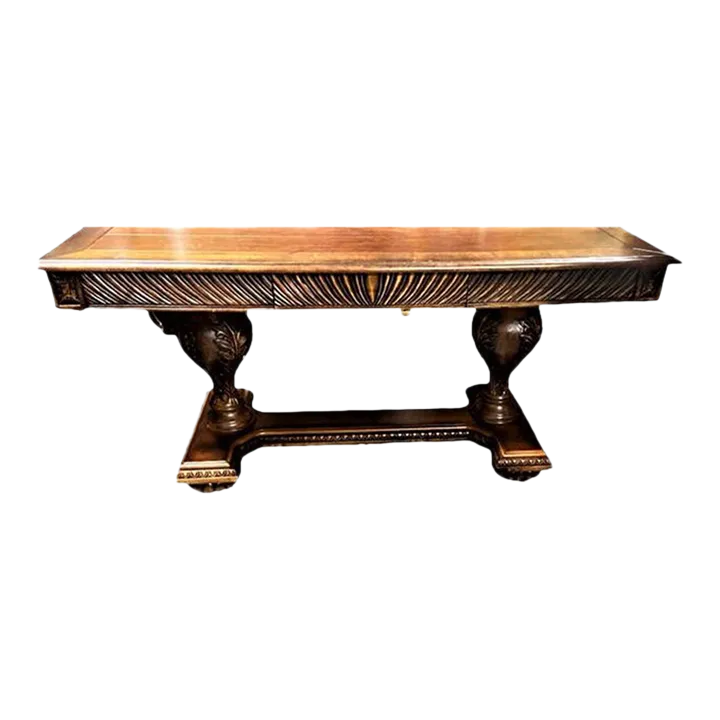 Solid Carved Walnut Mediterranean Style Library Table - Early 21st ...