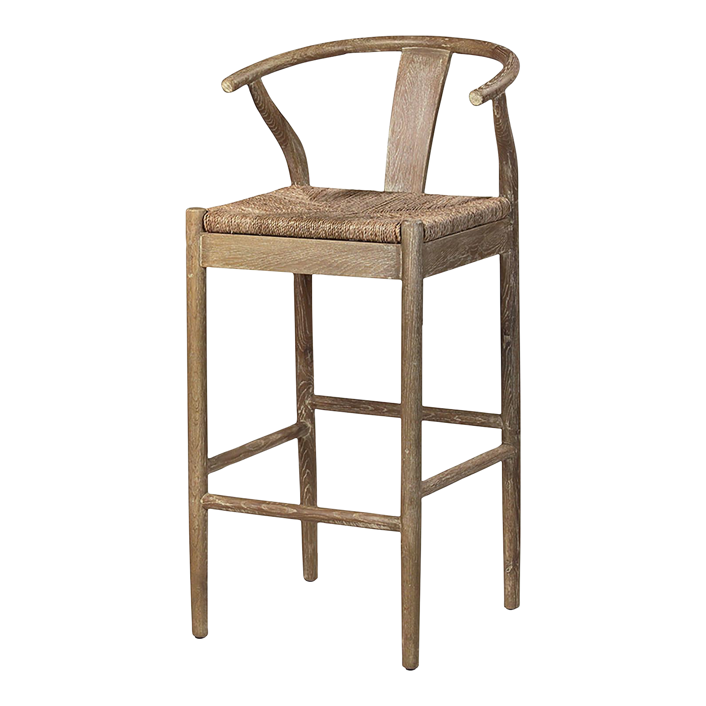 Hudson Oak & Seagrass Bar Stool | Chairish