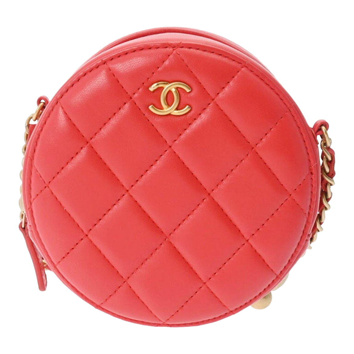 Chanel Matelasse Round Chain Coco Ball Vermillion Tone Ladies Lambskin ...