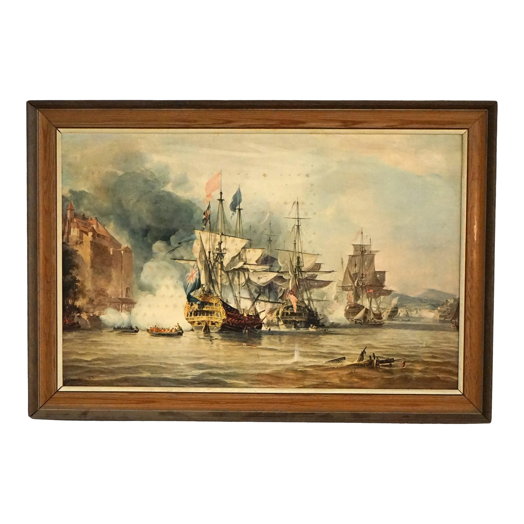 Mid Century Modern Seascape Print with Tall Mast Ships after Chambers ...