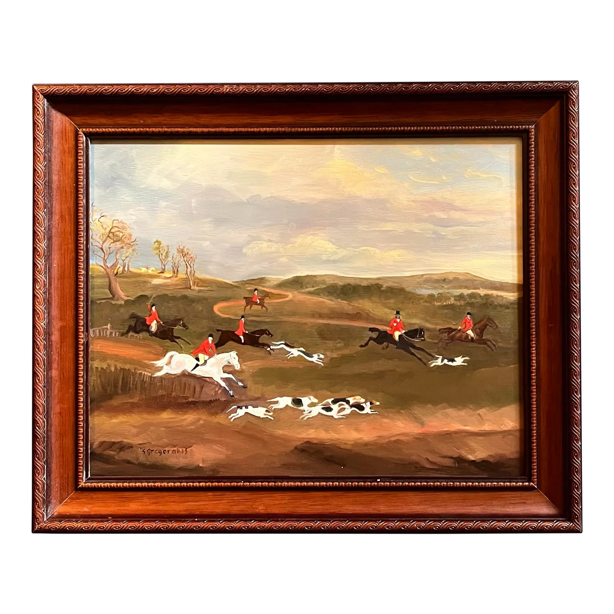 Oil Painting of an English Fox Hunting Scene, Framed | Chairish