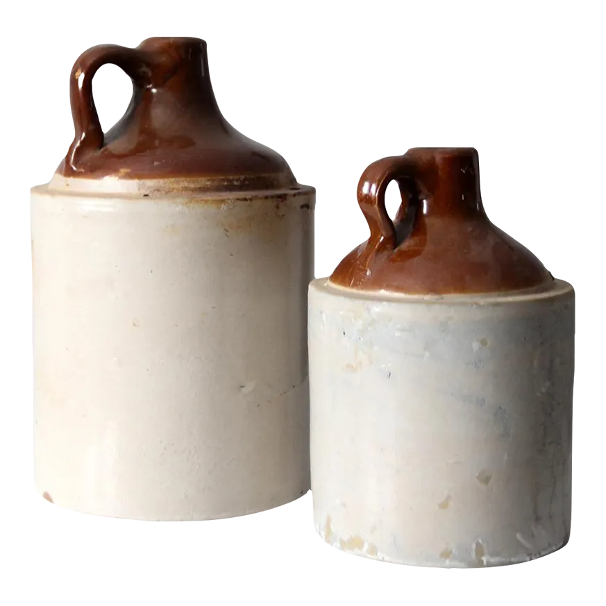 Antique Stoneware Jugs Pair | Chairish