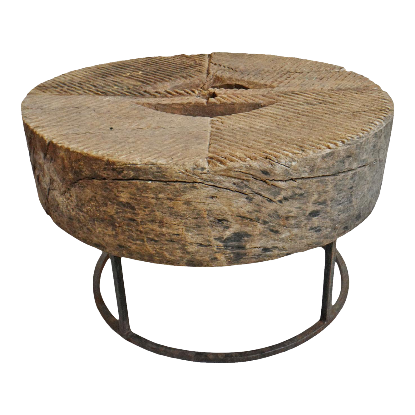 Old Wood Wheel Table on Stand | Chairish