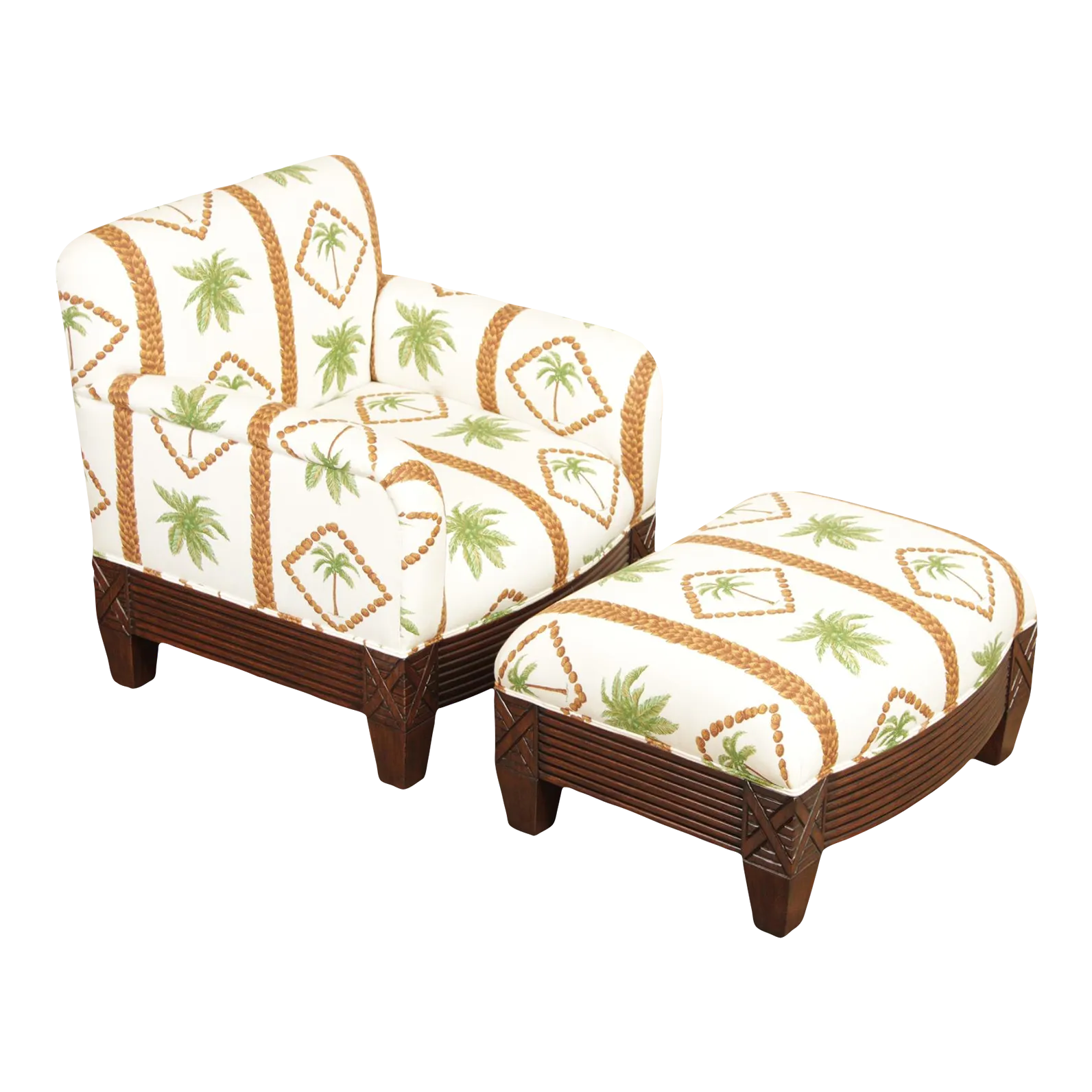 Early 21st Century British Colonial Style Lounge Chair and Ottoman - 2 ...