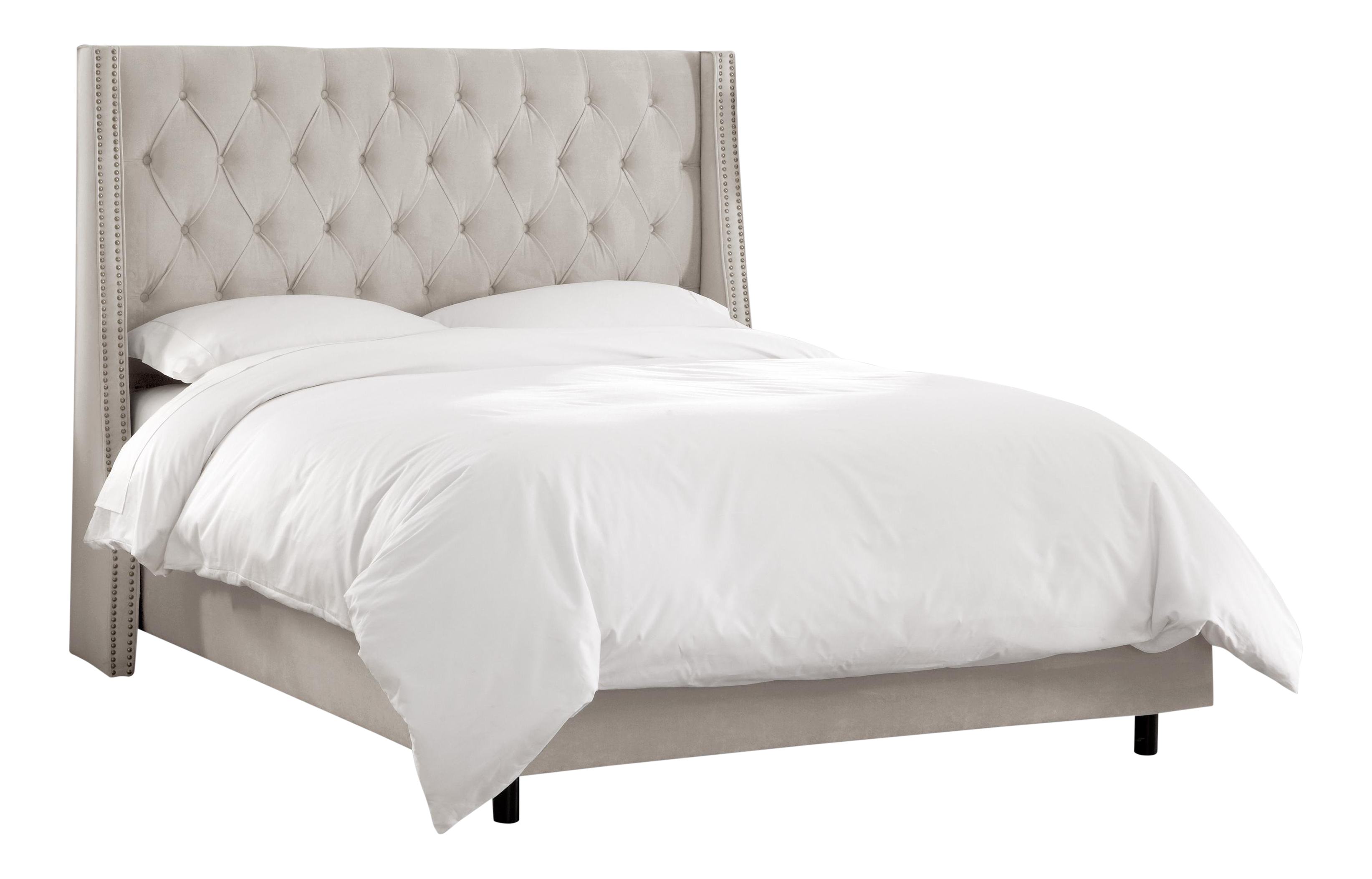 Loa Nail Button Tufted Wingback Queen Bed in Velvet Light Grey Gray