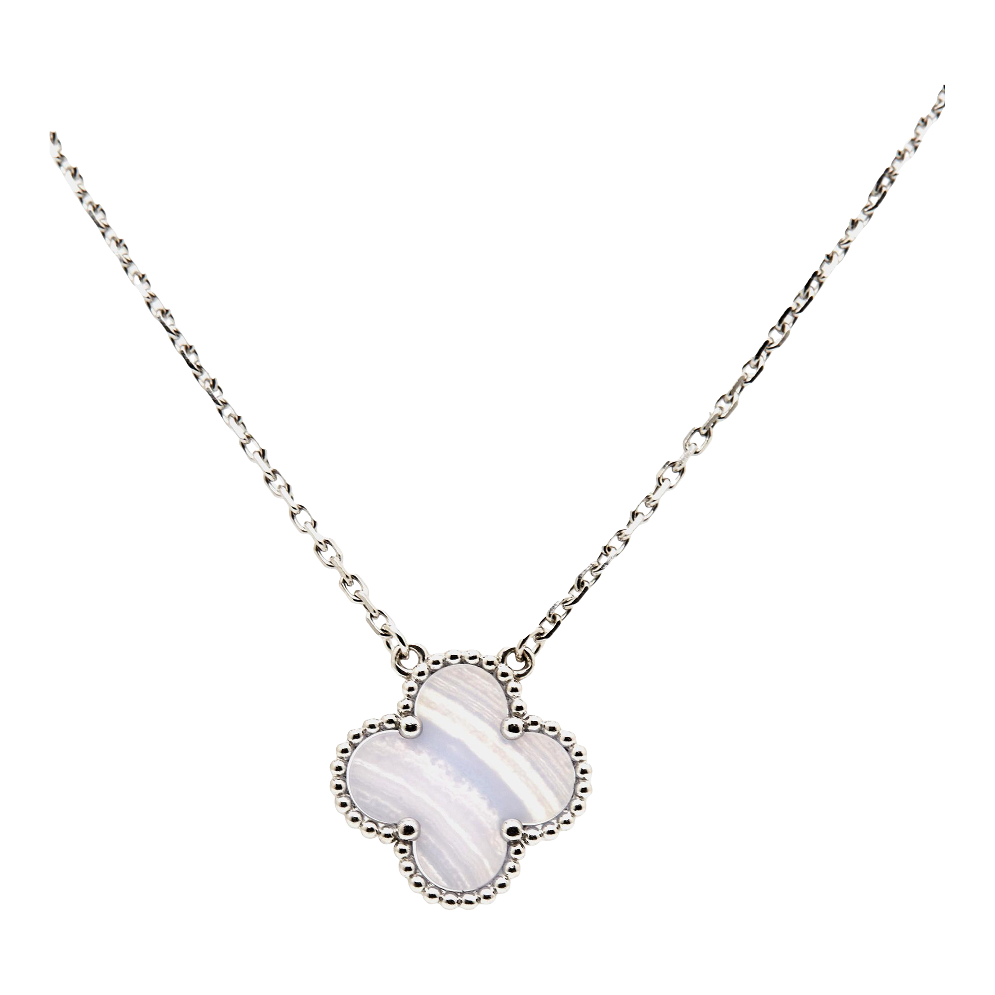 Van Cleef & Arpels Vintage Alhambra Chalcedony 18K White Gold Pendant ...