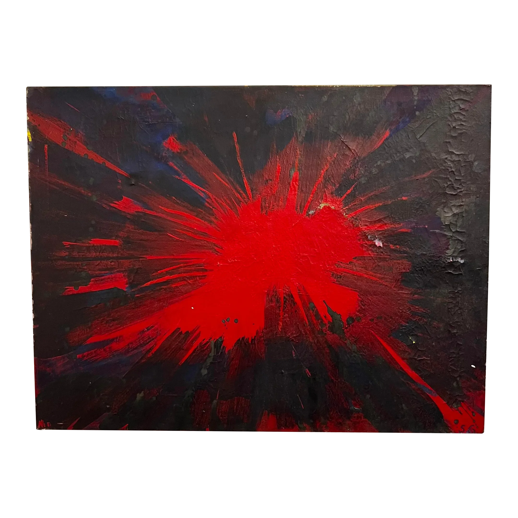 Red Splatter Abstract Painting Signed Sg | Chairish