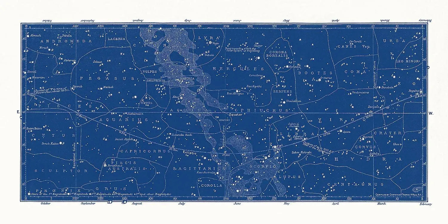 Antique Star Map Large Celestial Print | Chairish