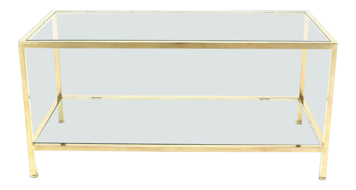 Mid-Century Modern Solid Brass Square Tube Rectangular Coffee Table ...